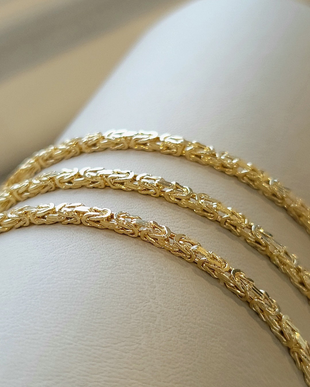 18K Yellow Solid Gold Byzantine Chain Necklace/ 18K Pure Gold Byzantine ...