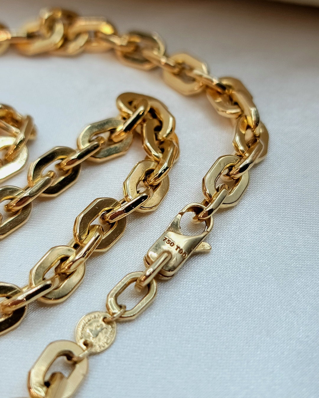 Pure 18K Solid Gold Cable Chain Necklace, 18K Gold Cable Link Chain for ...