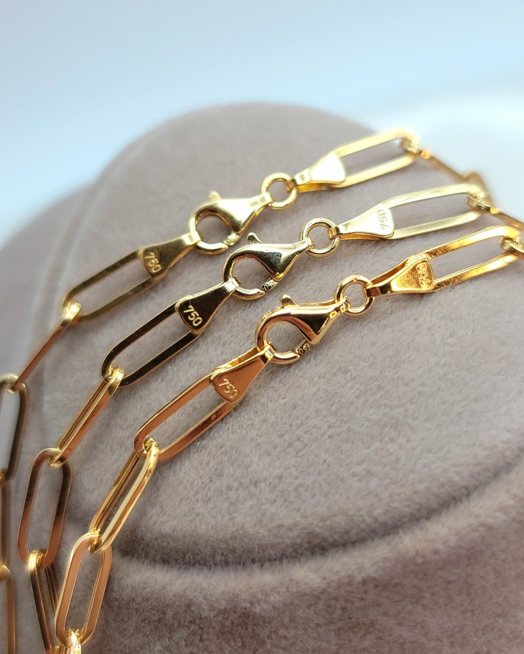 18K Solid Gold Paperclip Chain Necklace, Real 18K Yellow Gold Paperclip ...