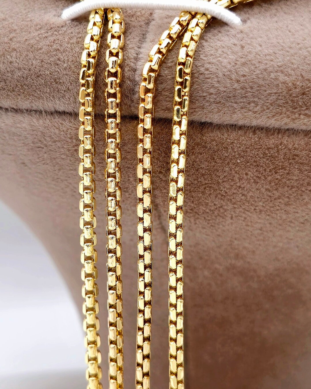 14K Solid Gold Box Chain Necklace, Pure 14K Gold Box Links Chain ...