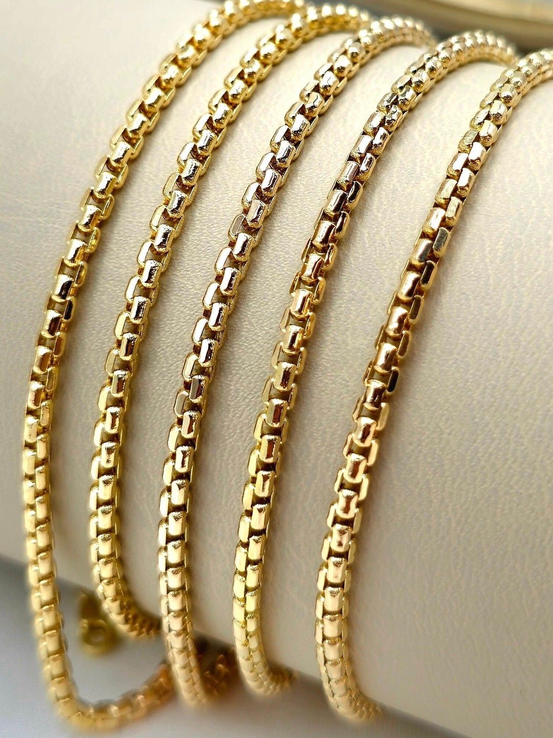 14K Solid Gold Box Chain Necklace, Pure 14K Gold Box Links Chain ...