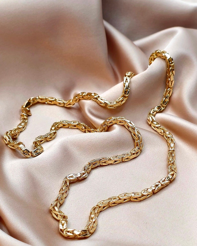 18K Solid Gold Byzantine Chain Necklace: 4mm Unisex Luxury - Etsy