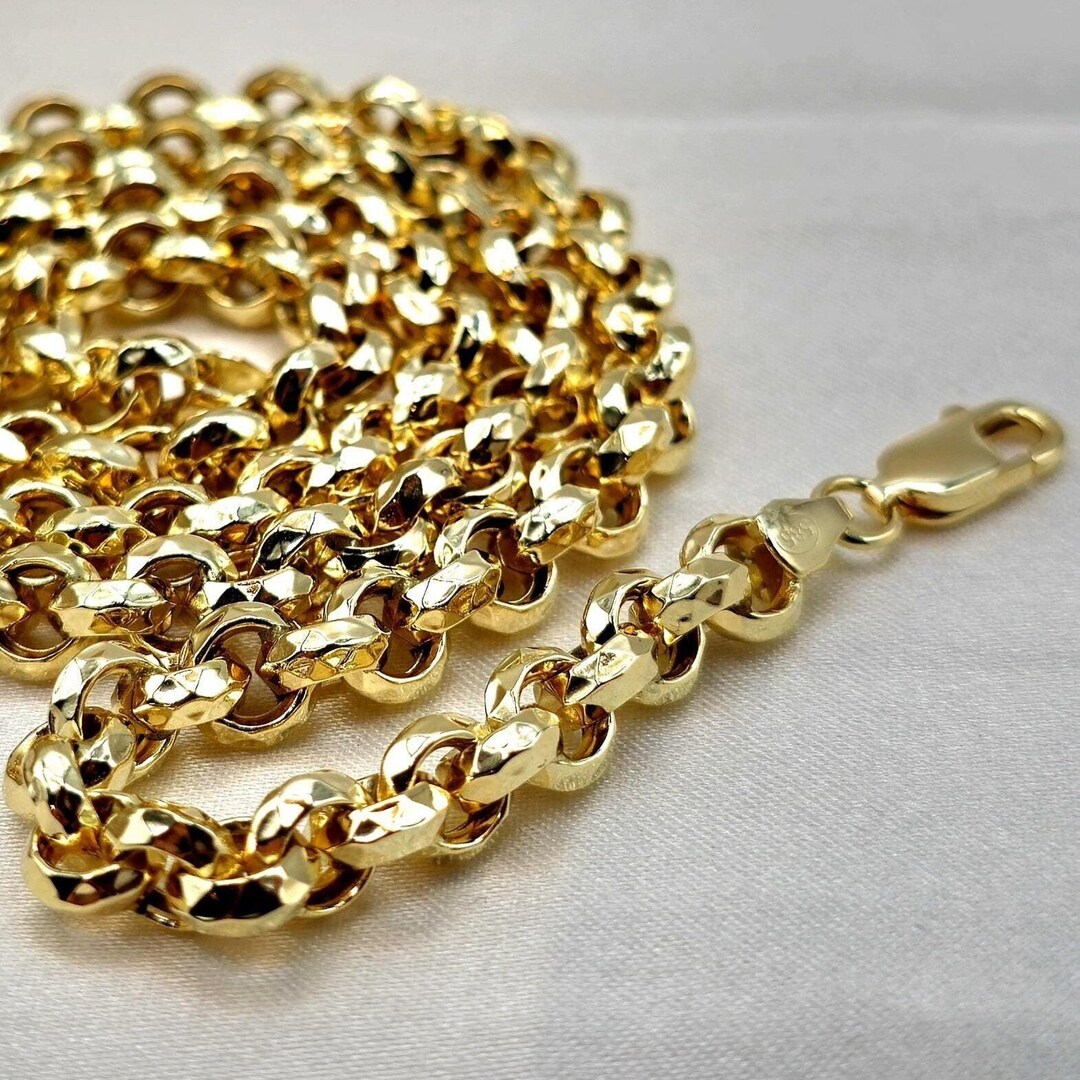 14K Solid Gold Rolo Chain Necklace: Diamond-cut Yellow Gold Link ...