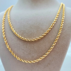 18K Solid Gold Rope Chain Necklace: Diamond-cut, 4mm_16"- 26.5" - Etsy