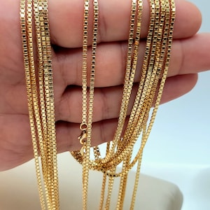 18K Solid Gold Box Chain Necklace, Real 18K Gold Box Links Chain, Solid ...
