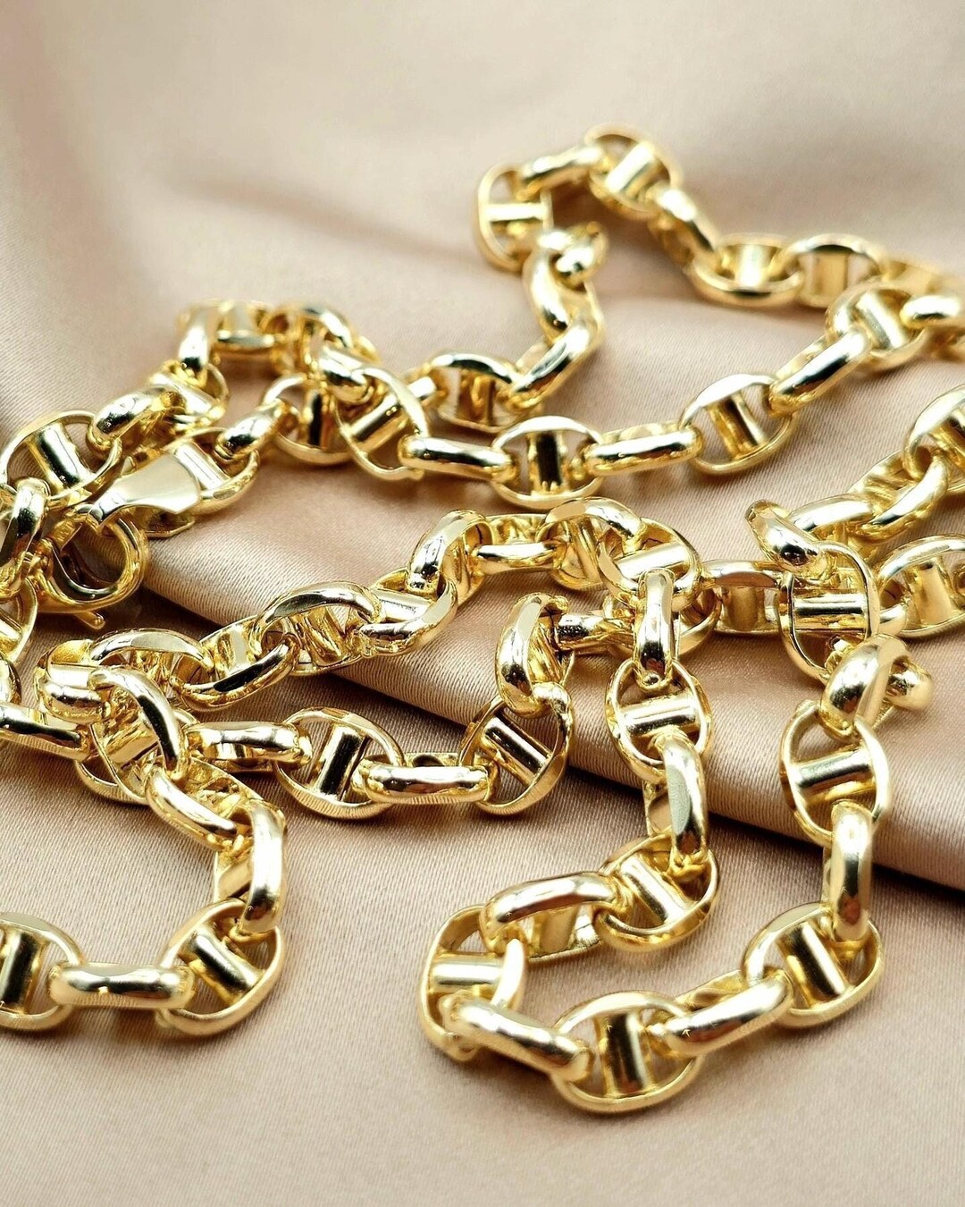 18K Solid Gold Anchor Chain Necklace: Mariner Style, 5.85mm Thick ...