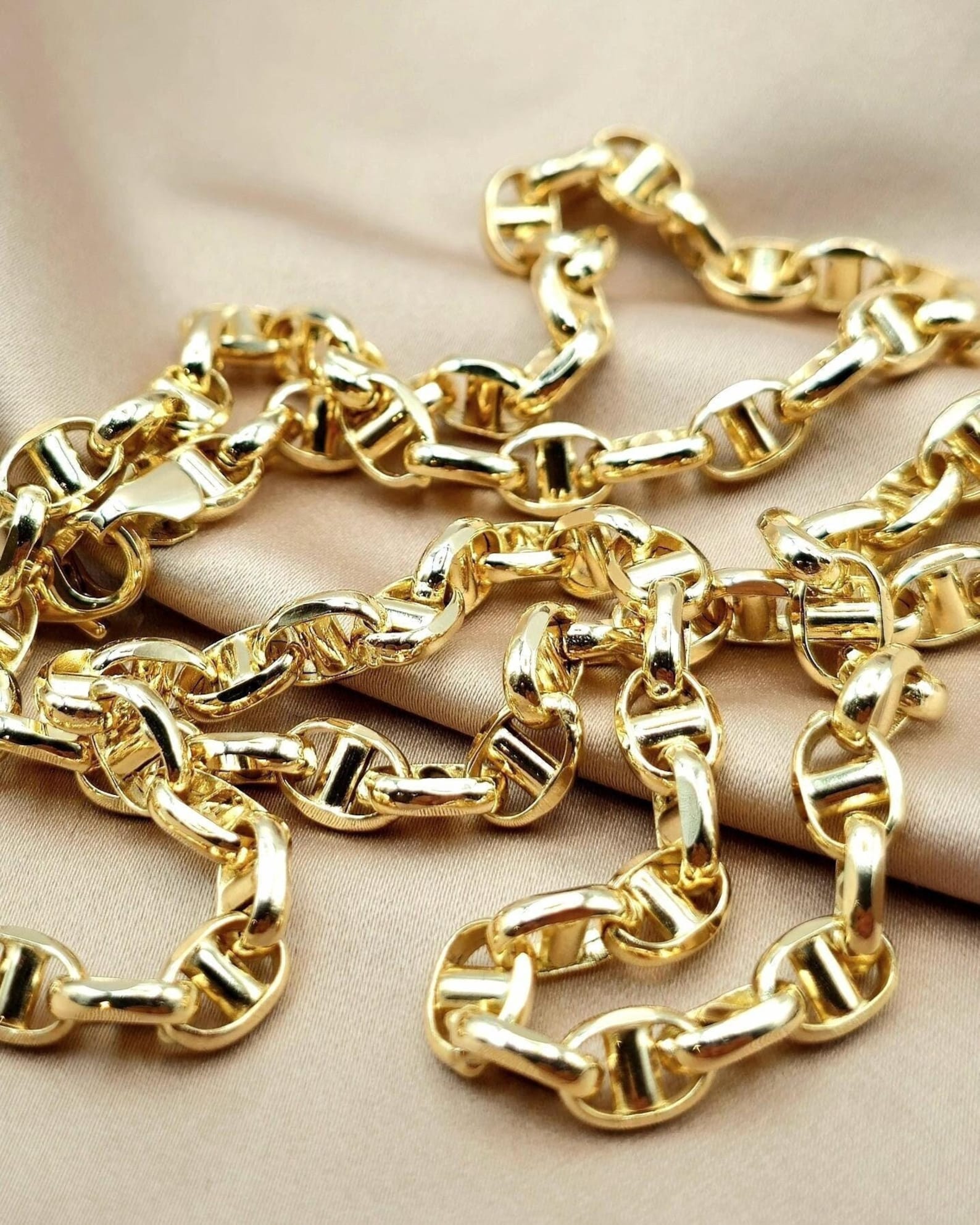 18K Solid Gold Anchor Chain Necklace: Mariner Style, Unisex (5.85mm ...