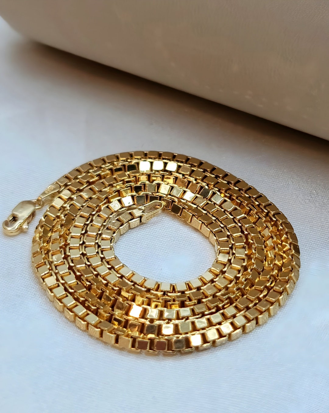 18K Solid Box Chain Necklace, Real 18K Gold Box Chain for Men/women ...