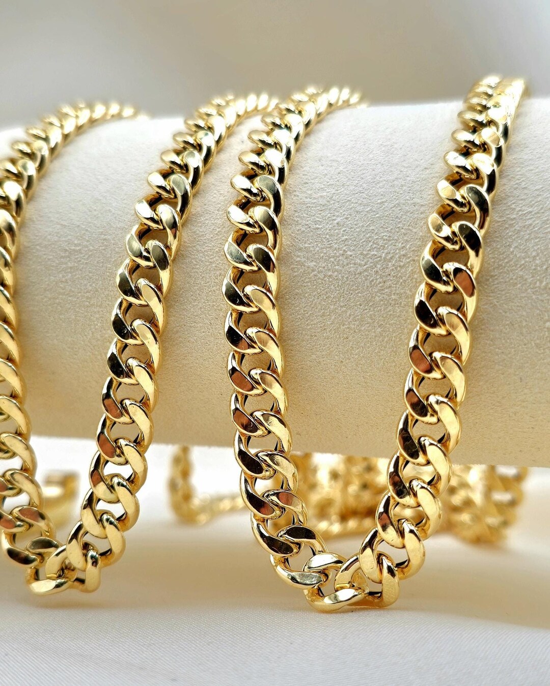 18K Solid Gold Curb Chain Necklace, Pure 18K Gold Curb Link Chain, 7 ...