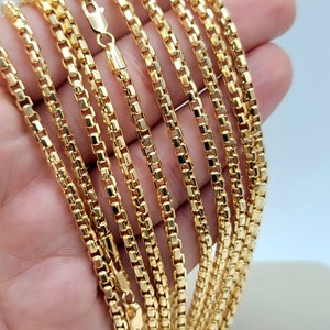 Pure 18K Solid Gold Box Chain Necklace, 18K Solid Gold Box Link Chain ...