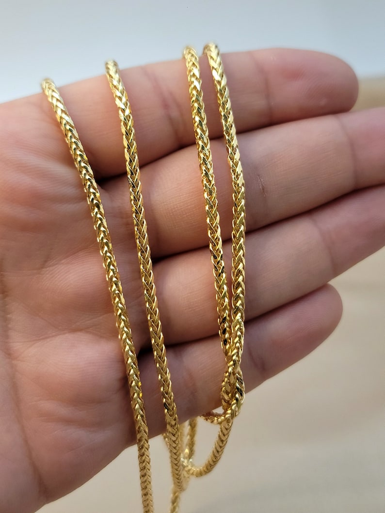 18K Solid Gold Franco Chain Necklace: Diamond-cut Round Foxtail Design ...