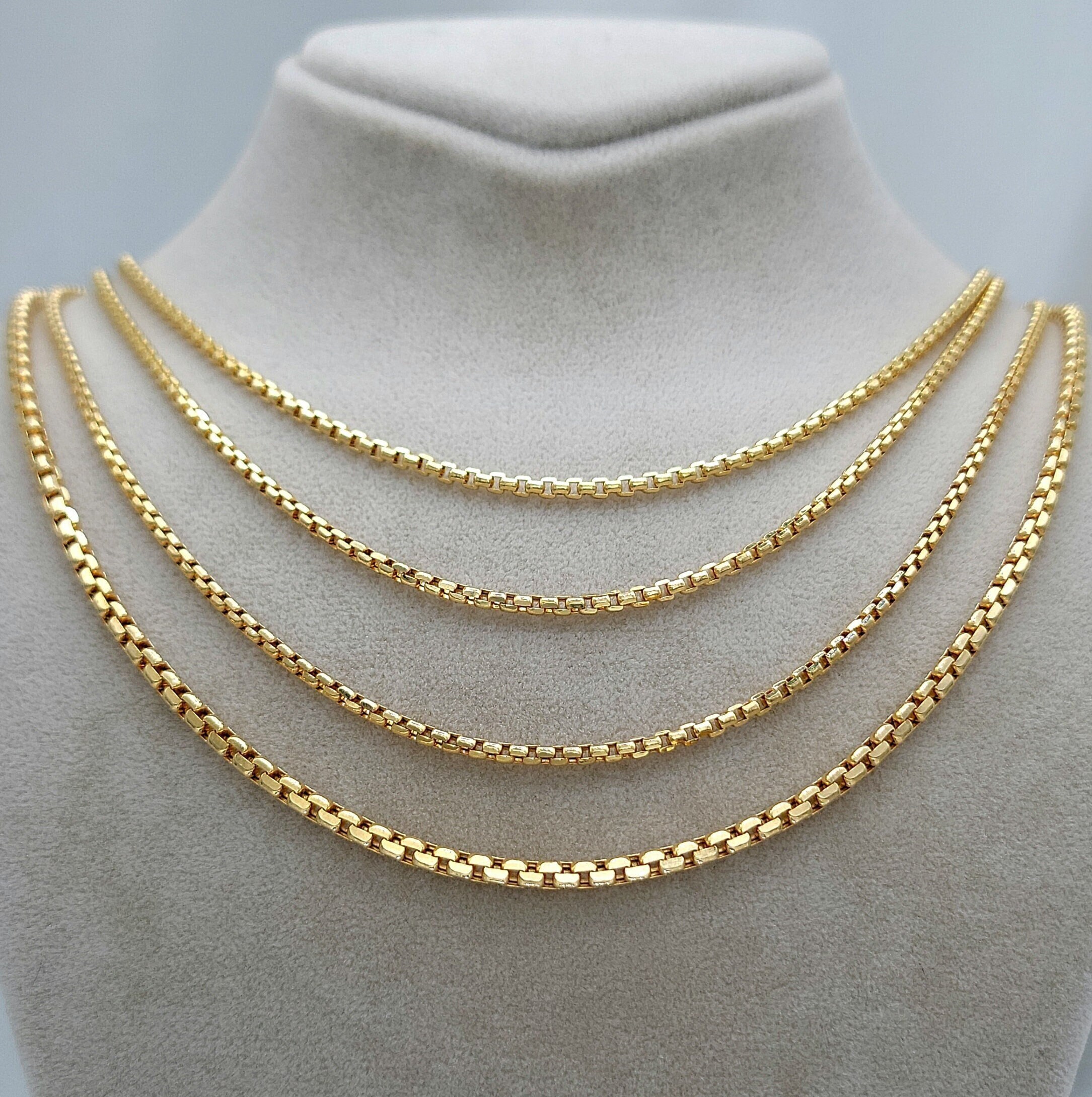 14K Solid Gold Box Chain Necklace: 2.5mm-3.5mm, Yellow Gold - Etsy