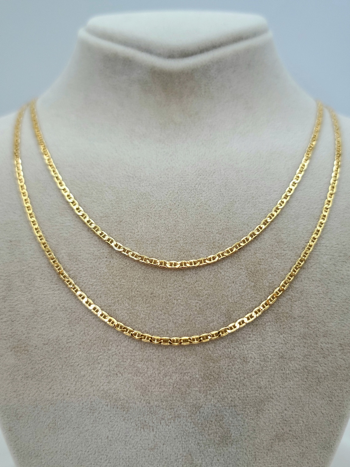 18K Solid Gold Anchor Chain Necklace Real 18K Gold Flat - Etsy