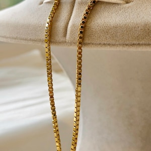 18K Solid Gold Box Chain Necklace, 18K Pure Gold Box Link Necklace, 3MM ...