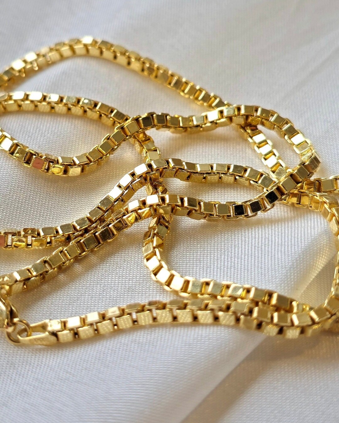 18K Solid Gold Box Chain Necklace, 18K Pure Gold Box Link Necklace, 3MM ...