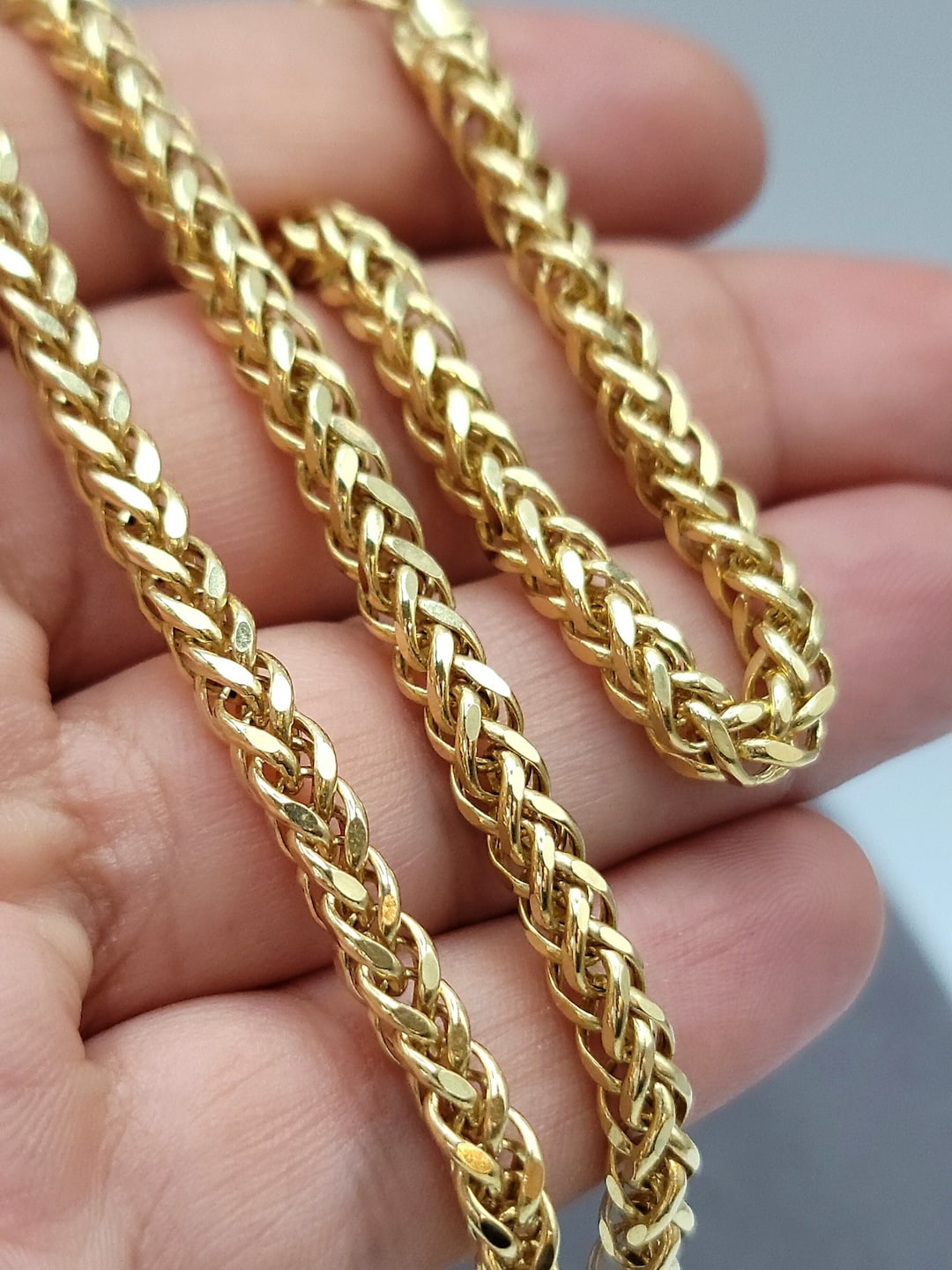 14K Solid Gold Franco Chain Necklace, Pure 14K Gold Franco Wheat ...