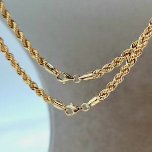 18K Gold Rope Chain Necklace, 18K Solid Gold Rope Chain 4mm_16"- 26.5 ...