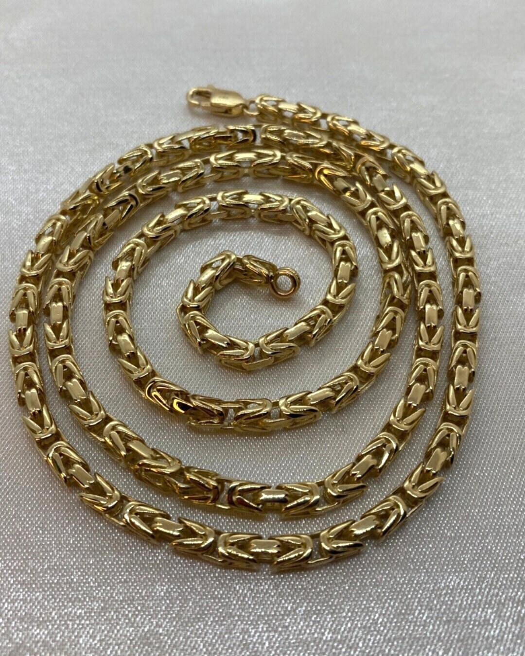 14K Solid Gold Byzantine Chain Necklace: 4mm Unisex Diamond-cut Link - Etsy