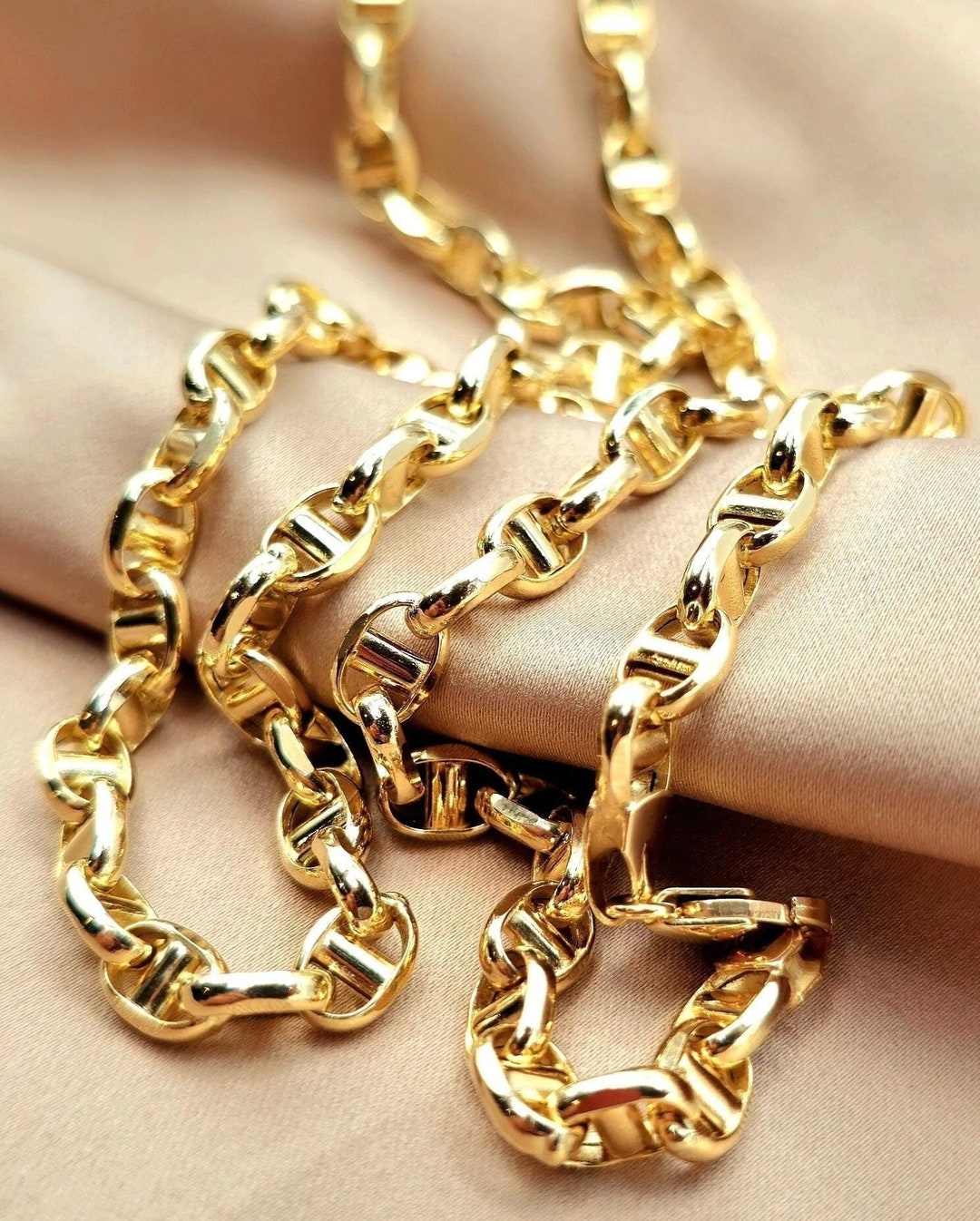 18K Solid Gold Anchor Chain Necklace, Pure 18K Gold Anchor Chain for ...