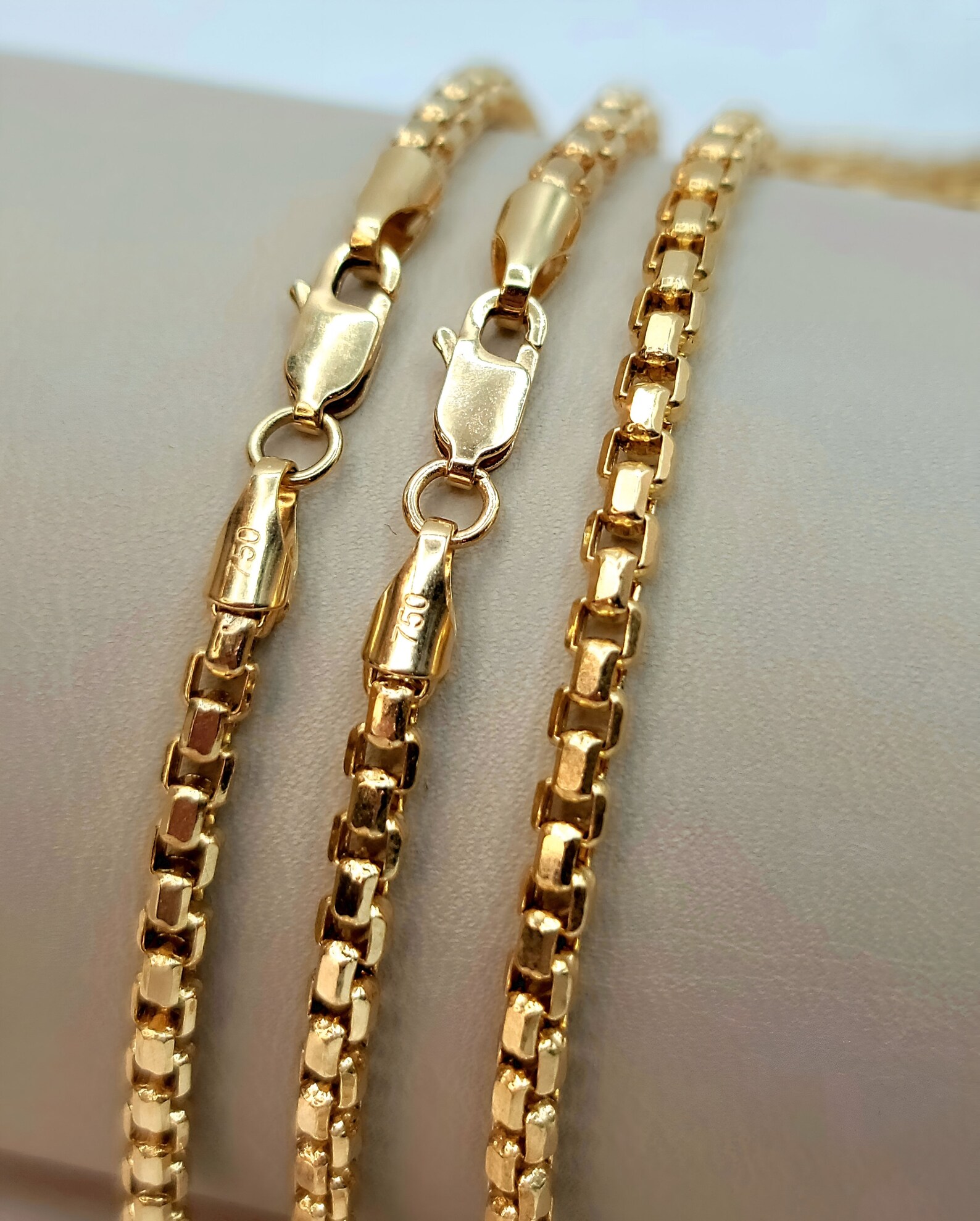 Pure 18K Solid Gold Box Chain Necklace: Diamond-cut Link (3.5mm Thick ...