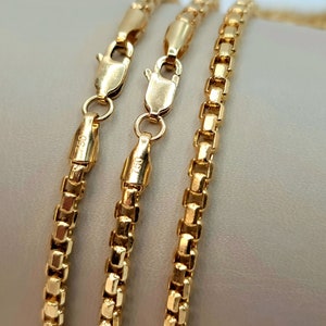 Pure 18K Solid Gold Box Chain Necklace: Diamond-cut Link (3.5mm Thick ...