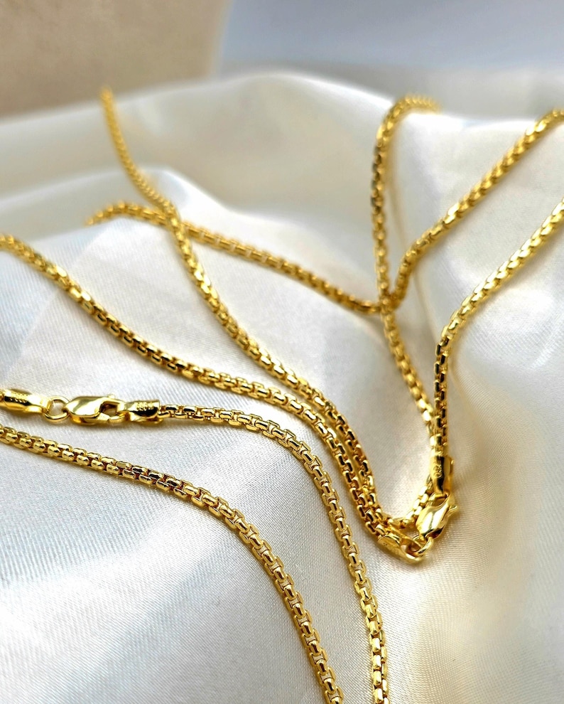 18K Solid Yellow Gold Box Chain Necklace: Diamond-cut, 2mm - Etsy