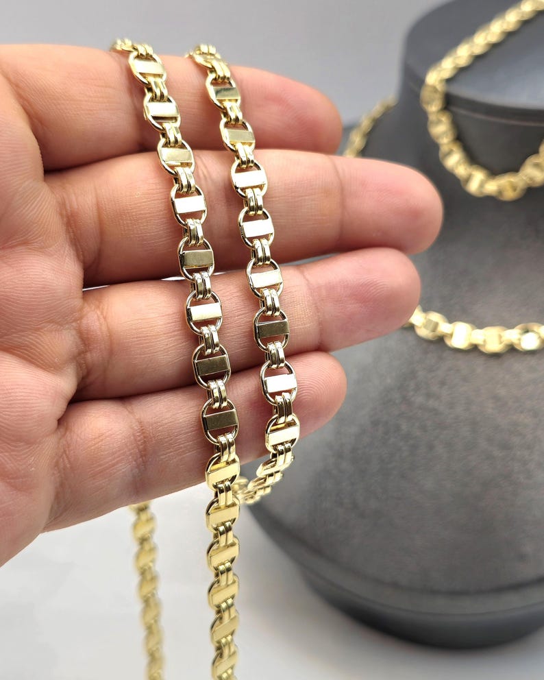 18K Solid Gold Anchor Chain Necklace, 6.5mm Mariner Link Chain - Unisex ...