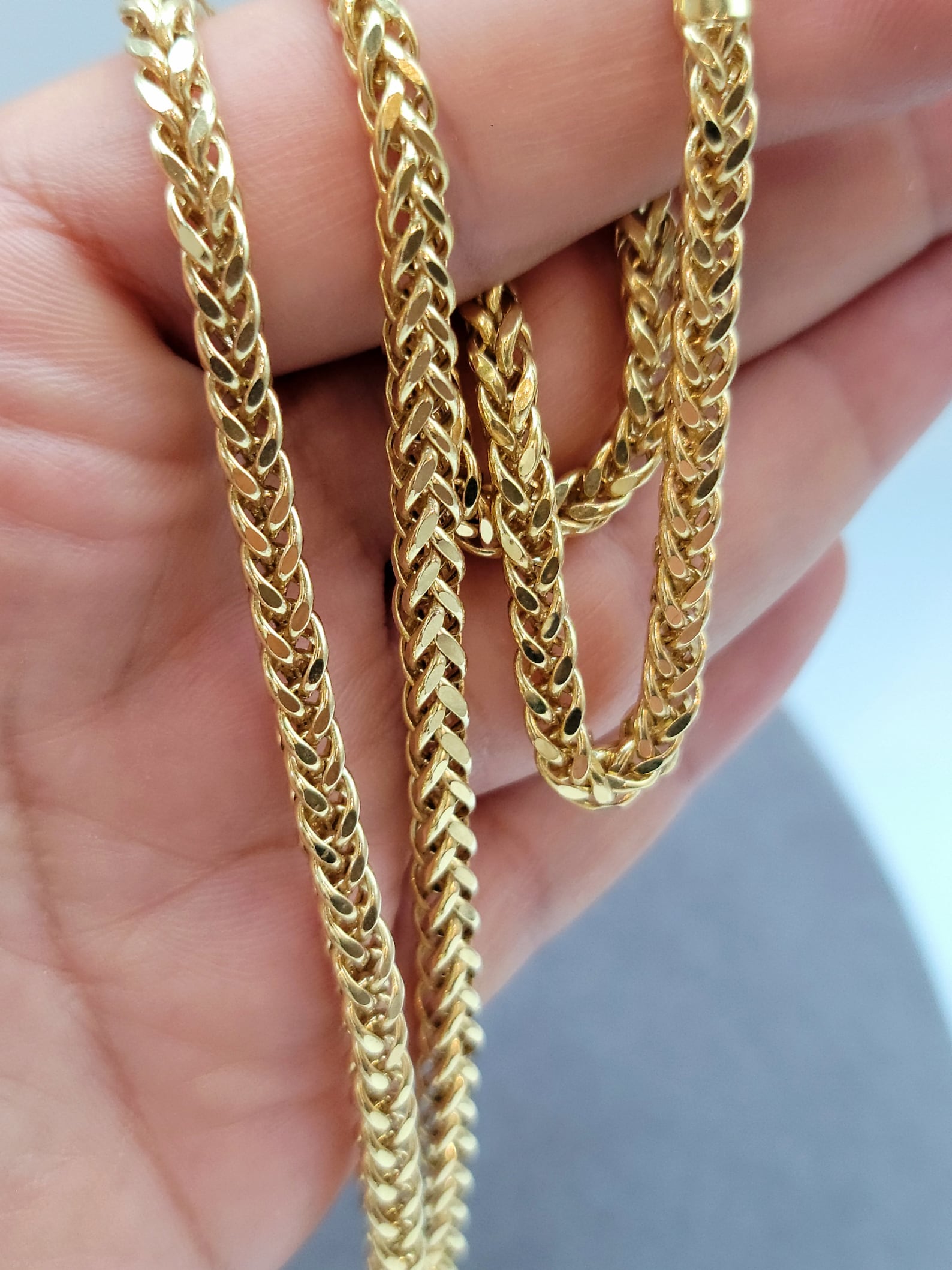 14K Solid Gold Franco Chain Necklace/ Yellow Real 14K Franco/ - Etsy