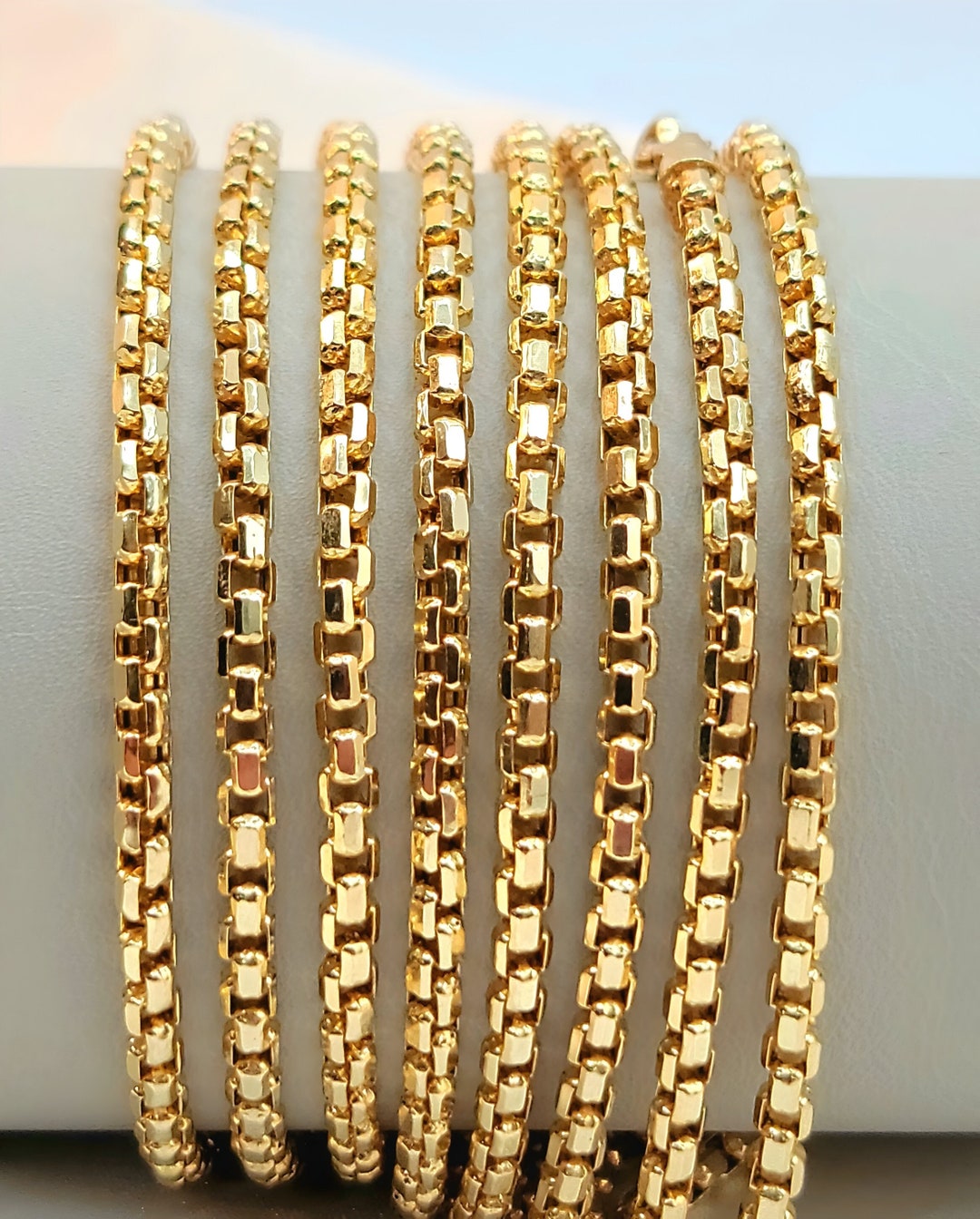 Pure 18K Solid Gold Box Chain Necklace, 18K Solid Gold Box Link Chain ...