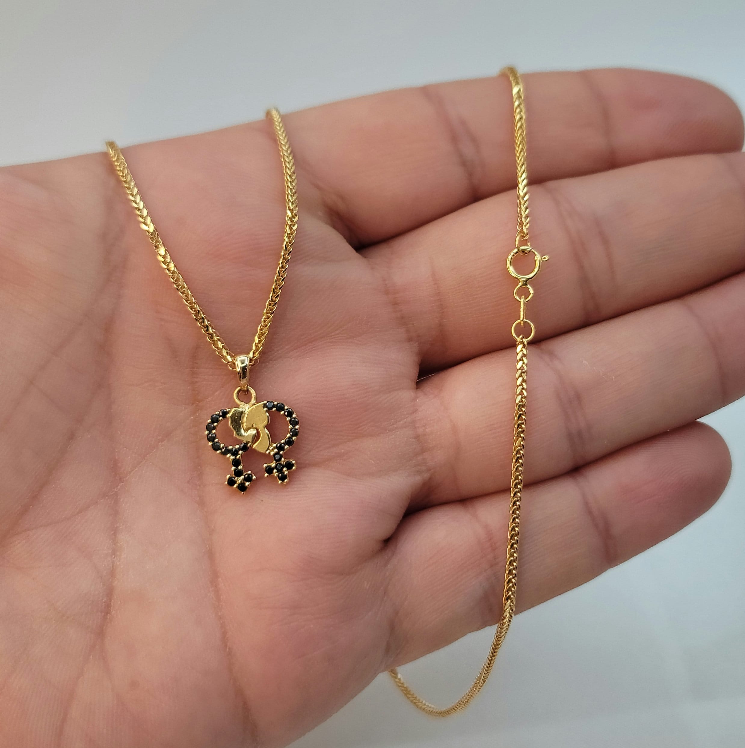 18K Solid Gold Transgender Symbol Necklace: Franco Chain, Cubic ...