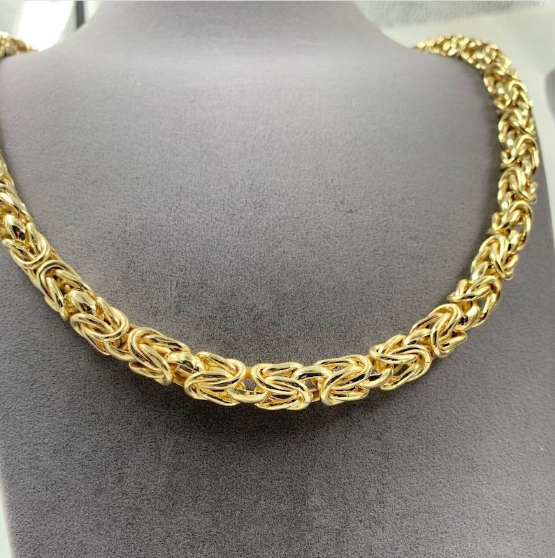 14K Solid Gold Byzantine Chain Necklace: Diamond-cut Yellow Gold Links ...