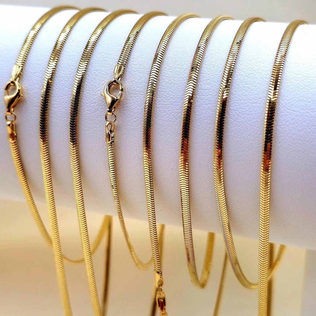Solid 18K Gold Snake Chain Necklace: Herringbone Choker, 2mm Thick - Etsy