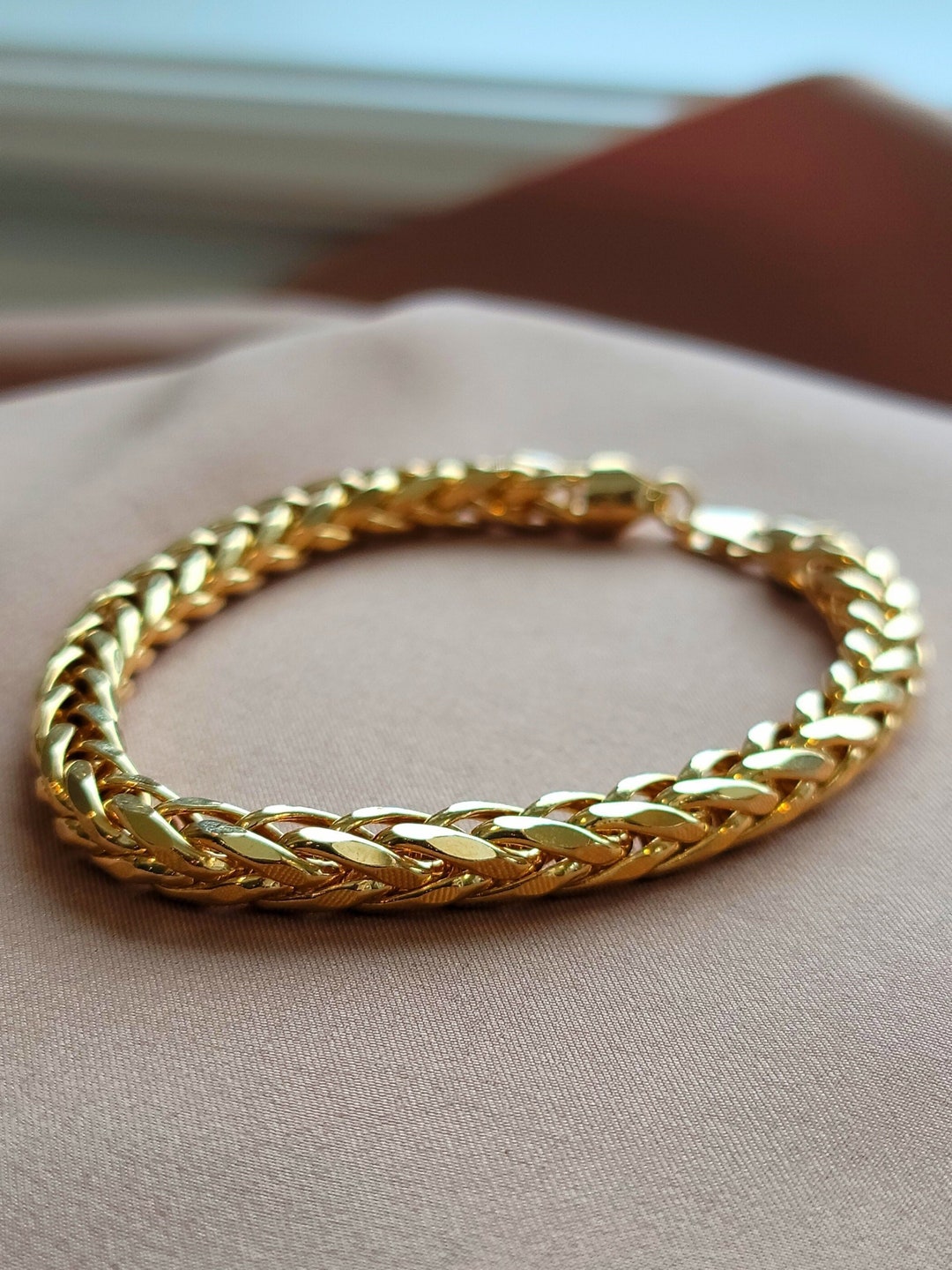 18K Solid Gold Franco Foxtail Bracelet Chain for Men & Women, 5mm Thick ...