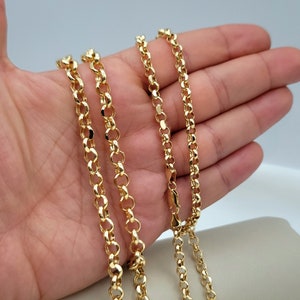14K Solid Gold Rolo Chain Necklace, Real 14K Yellow Gold Rolo Link ...