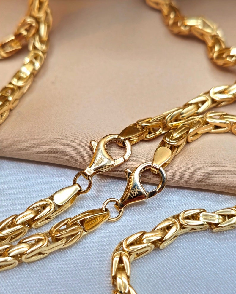 18K Solid Gold Byzantine Chain Necklace: 4mm Unisex Luxury - Etsy