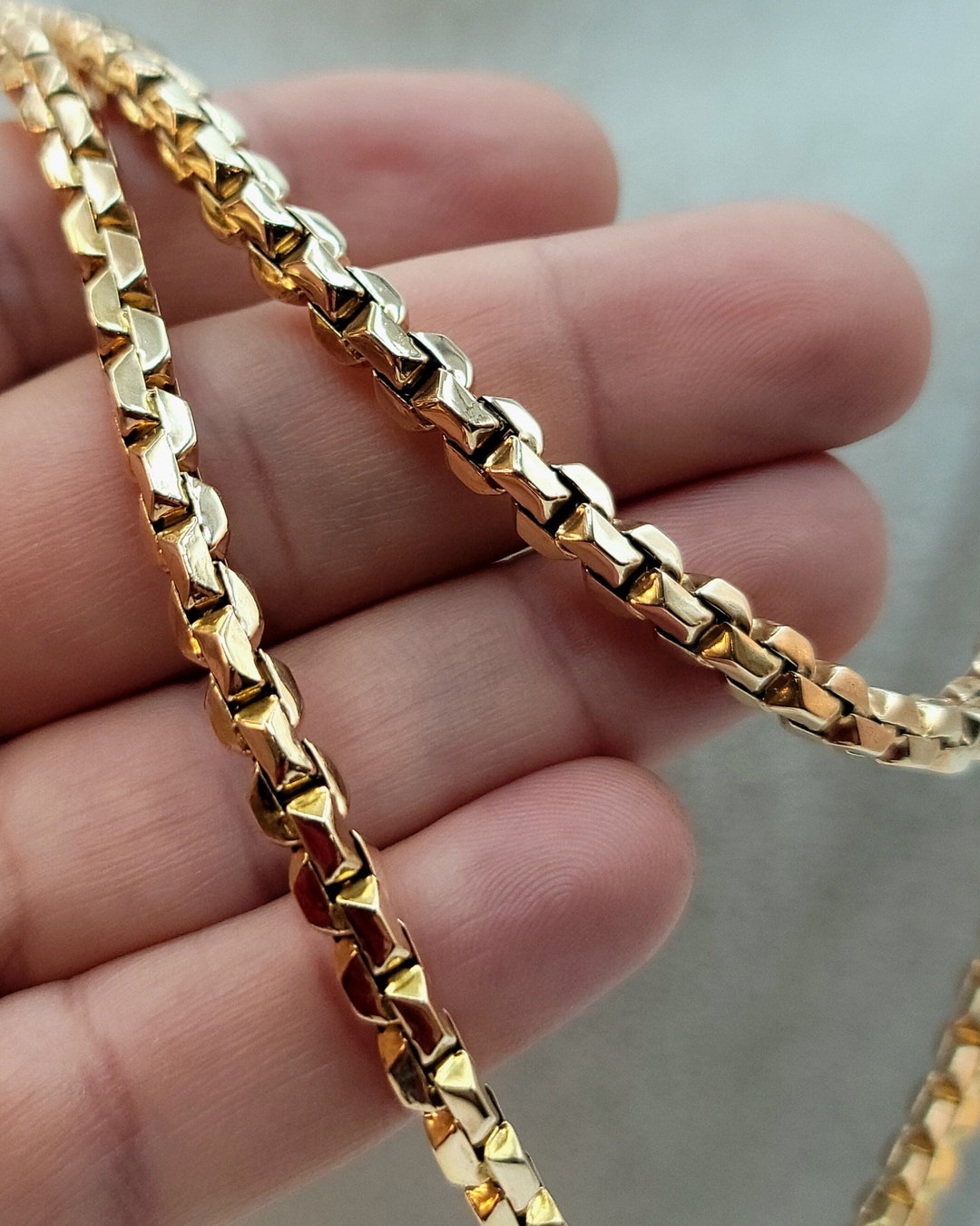 18K Solid Gold Box Chain Necklace, 18K Pure Gold Round Box Chain 6mm ...