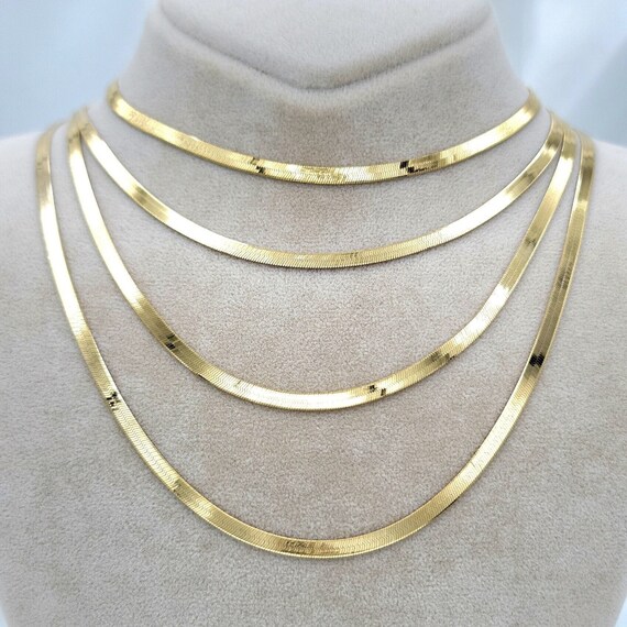 14K Solid Gold Herringbone Halskette Flache Schlange Herringbone Choker 3 3.5mm 15.75 20 Gelbgold Hochglanzpolierte Herringbone Halskette Geschenk Etsy