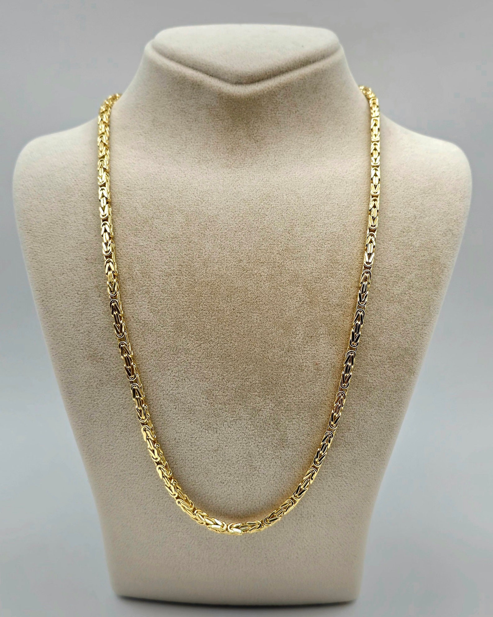 18K Solid Gold Byzantine Chain Necklace or Bracelet Set (3.5MM Thick ...