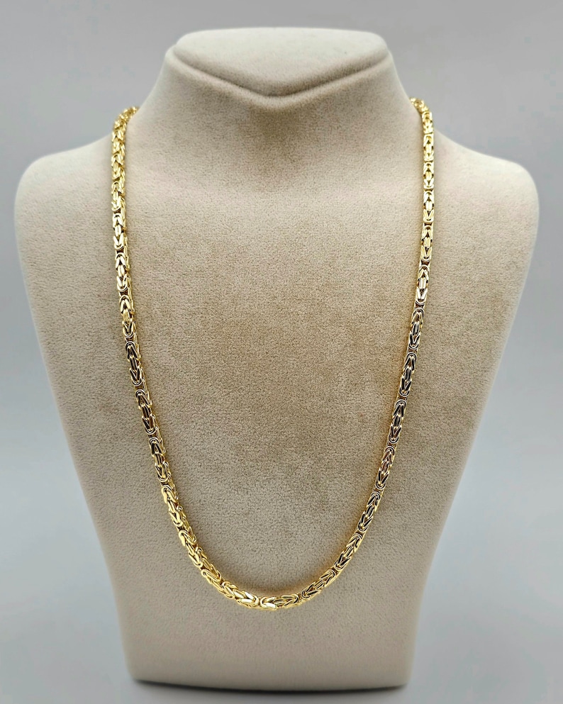 18K Solid Gold Byzantine Chain Necklace or Bracelet Set (3.5MM Thick ...