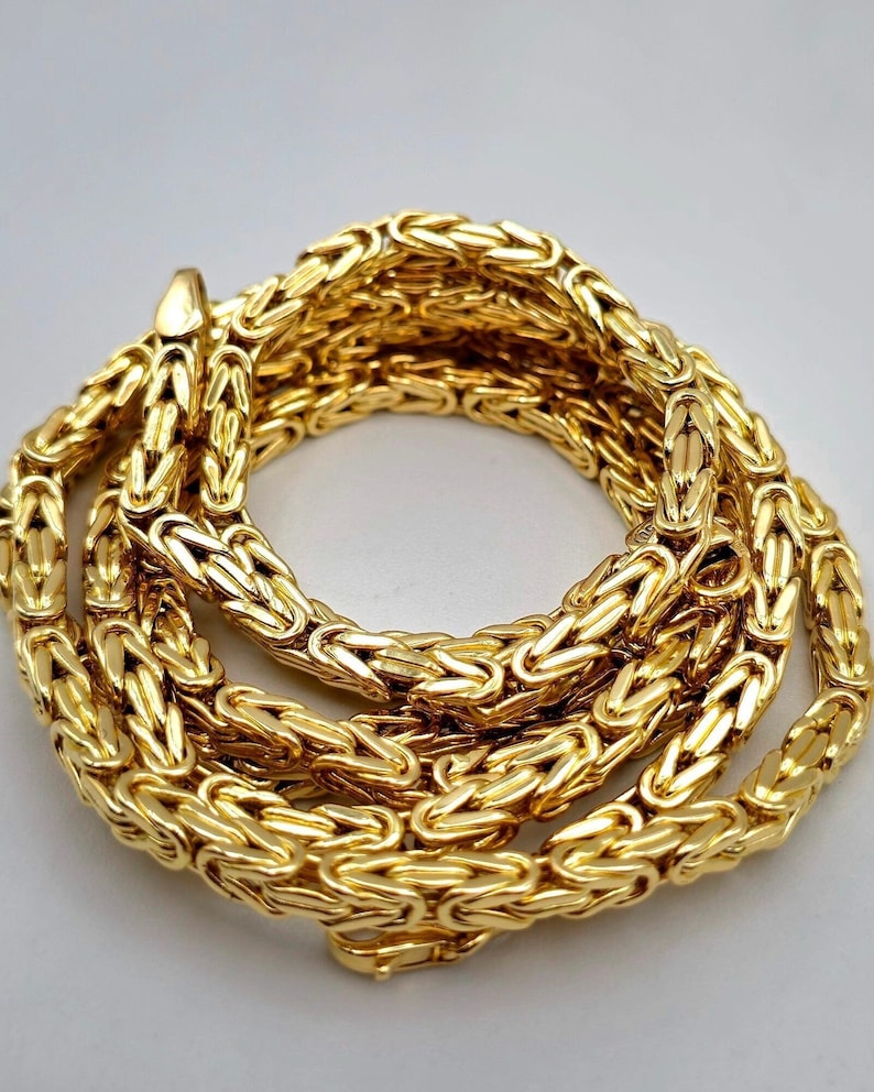 18K Solid Gold Byzantine Chain Necklace or Bracelet Set (3.5MM Thick ...