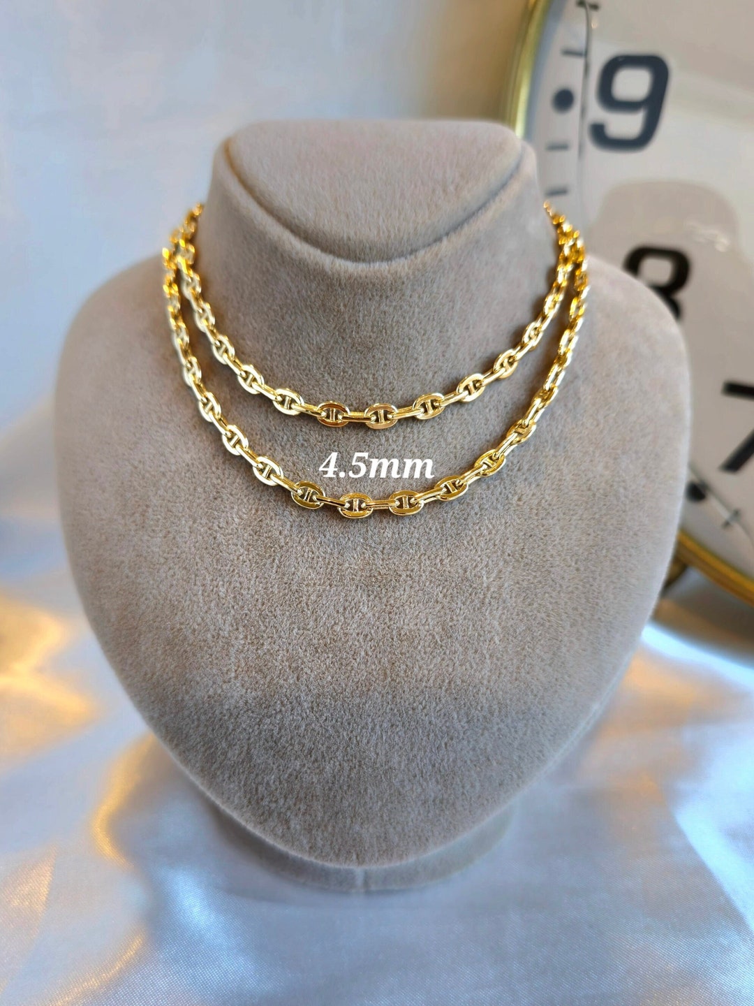 18K Solid Gold Anchor Chain Necklace, Genuine 18-karat Gold Anchor Link ...