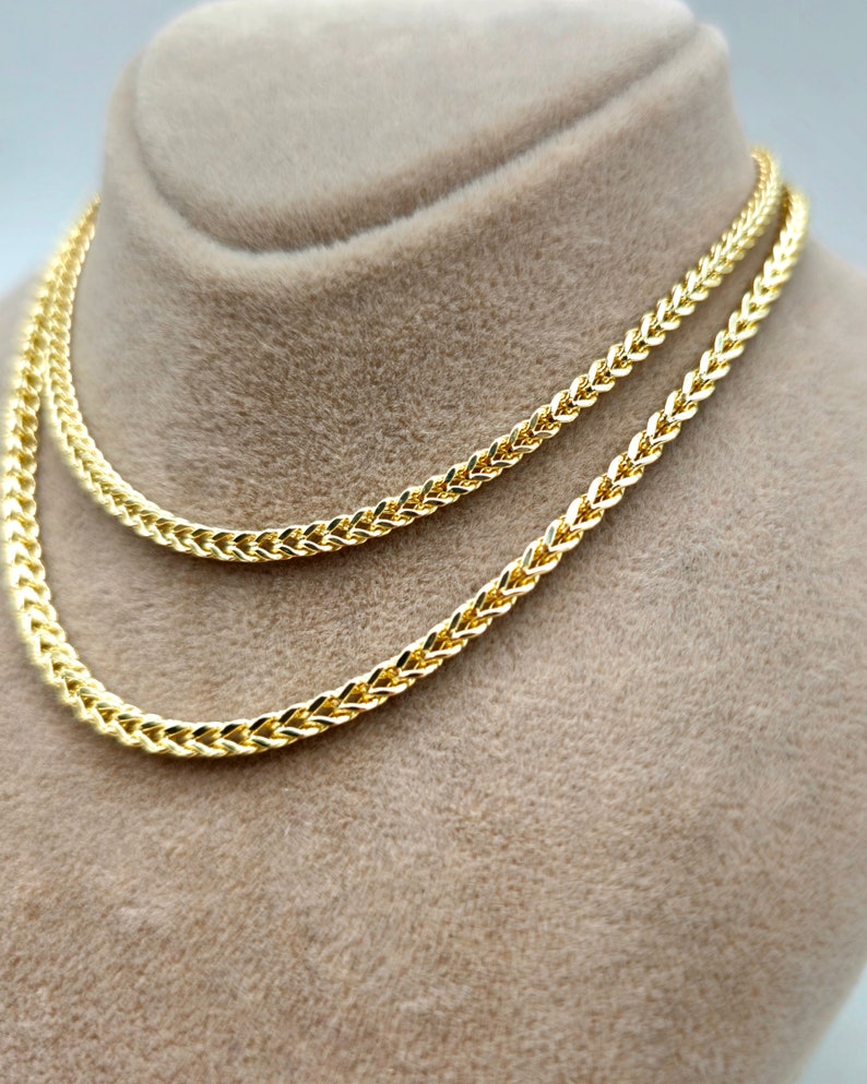 18K Solid Gold Franco Chain Necklace: Foxtail Link, Real Gold for Men ...