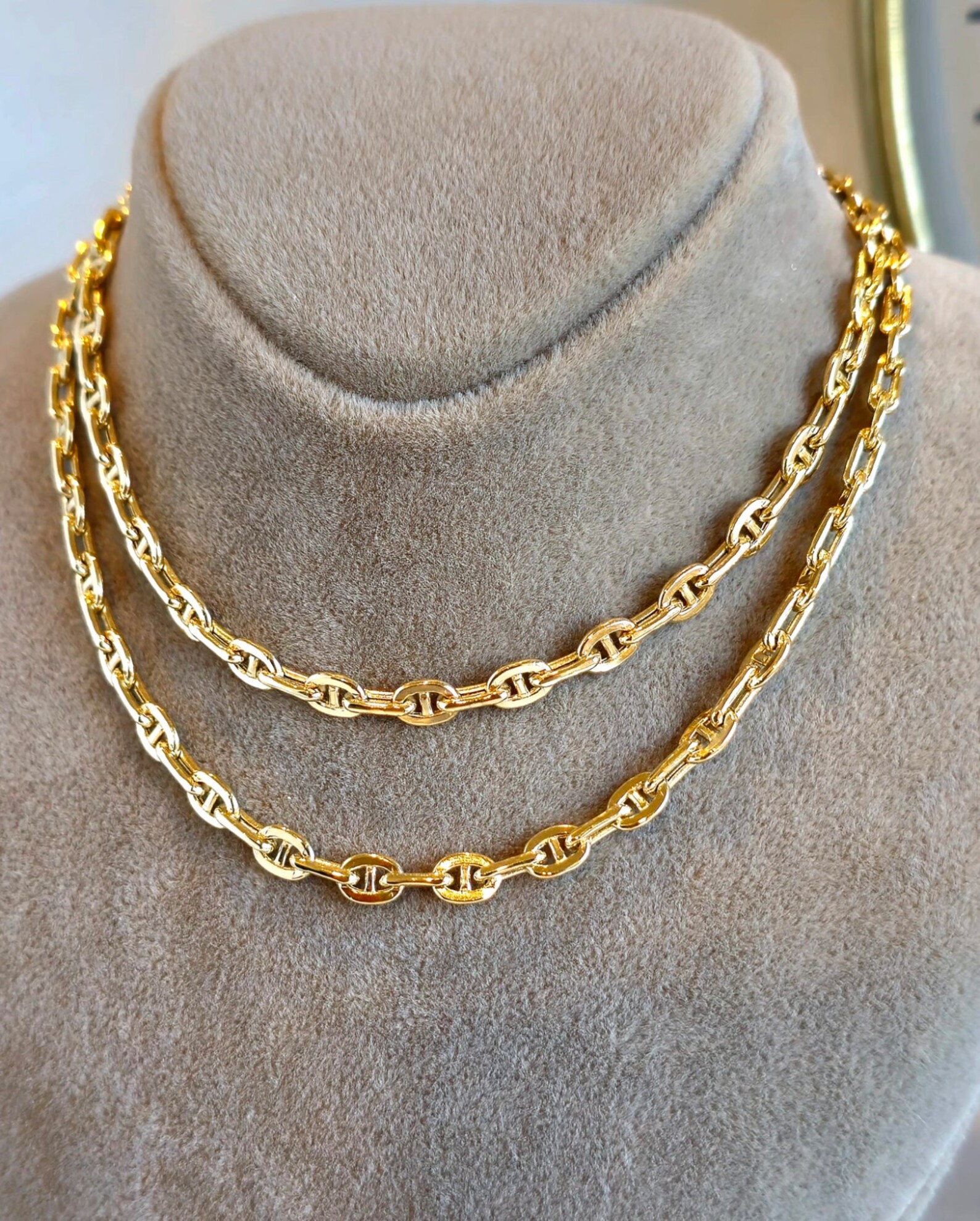18K Solid Gold Anchor Chain Necklace: 4mm-4.5mm Yellow Gold Link - Etsy