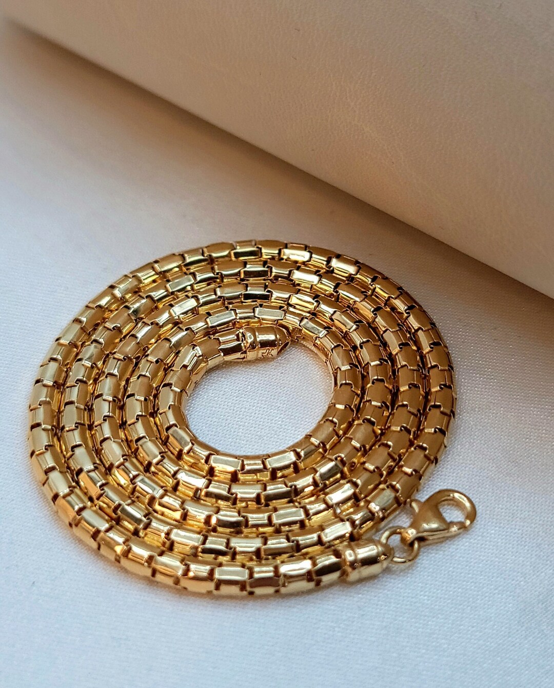 18K Solid Gold Box Chain Necklace, Real 18-karat Gold Round Box Chain ...