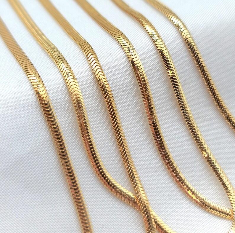 18K-14K Solid Gold Herringbone Snake Chain Necklace: 16-19.5 Inch ...