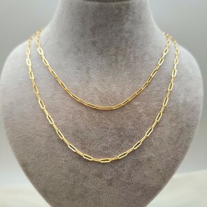 18K Solid Gold Paperclip Chain Necklace, 18K Yellow Gold Paperclip ...