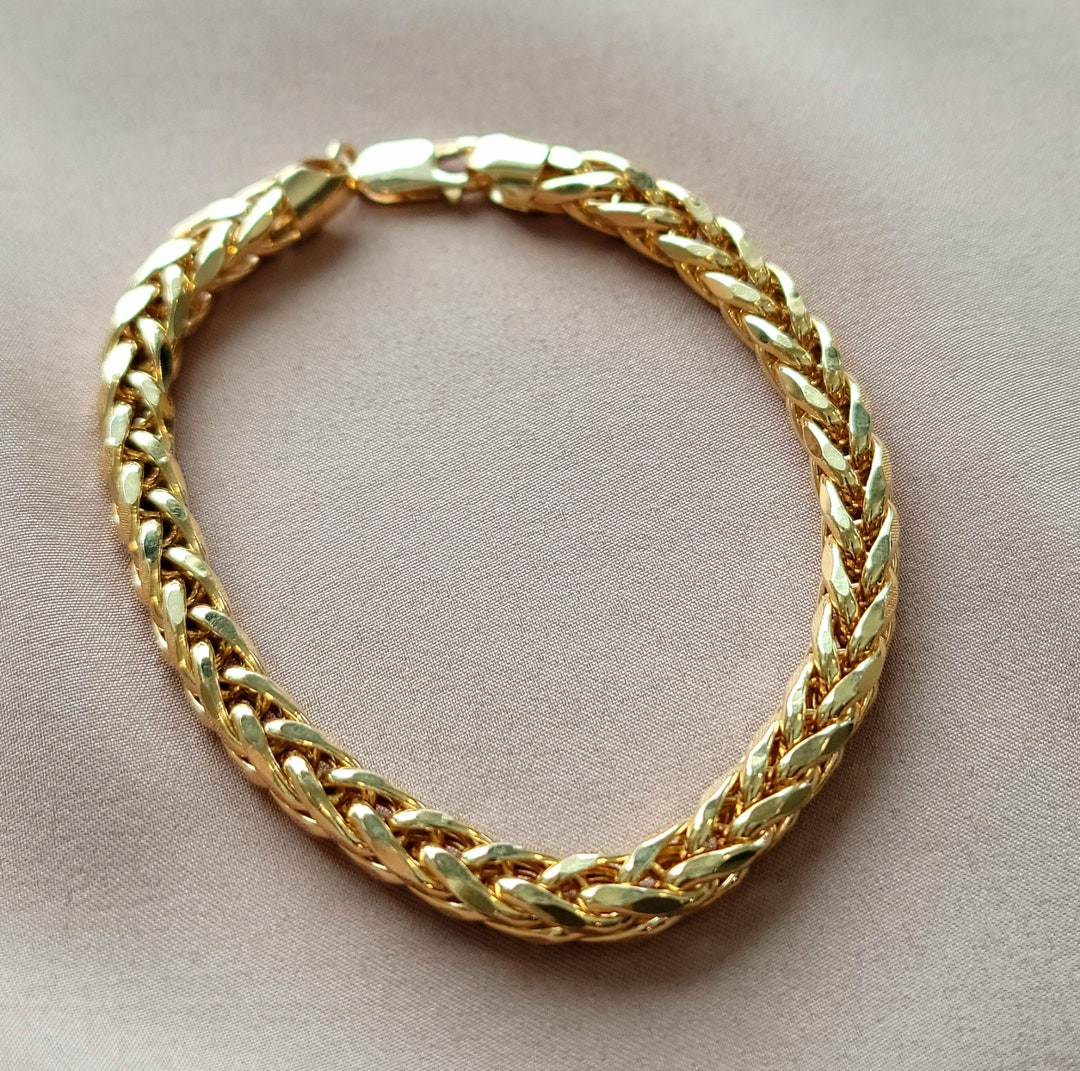 18K Solid Gold Franco Foxtail Bracelet Chain for Men & Women, 5mm Thick ...