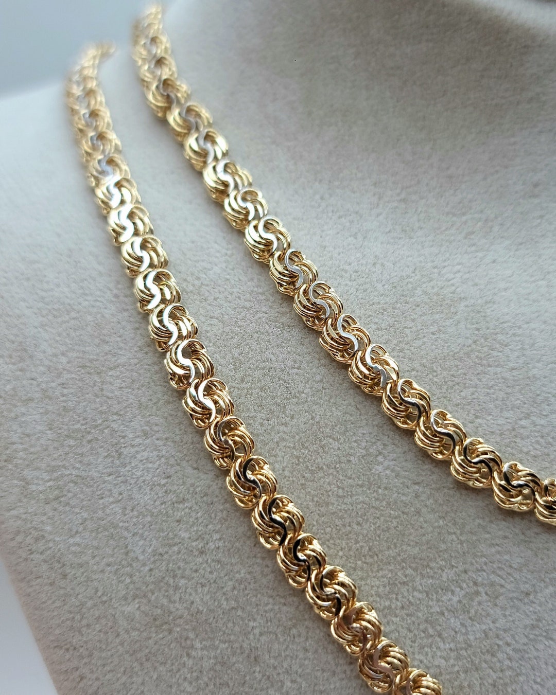 18K Solid Gold Twisted Curbed Cable Chain Necklace, 18K Real Gold ...