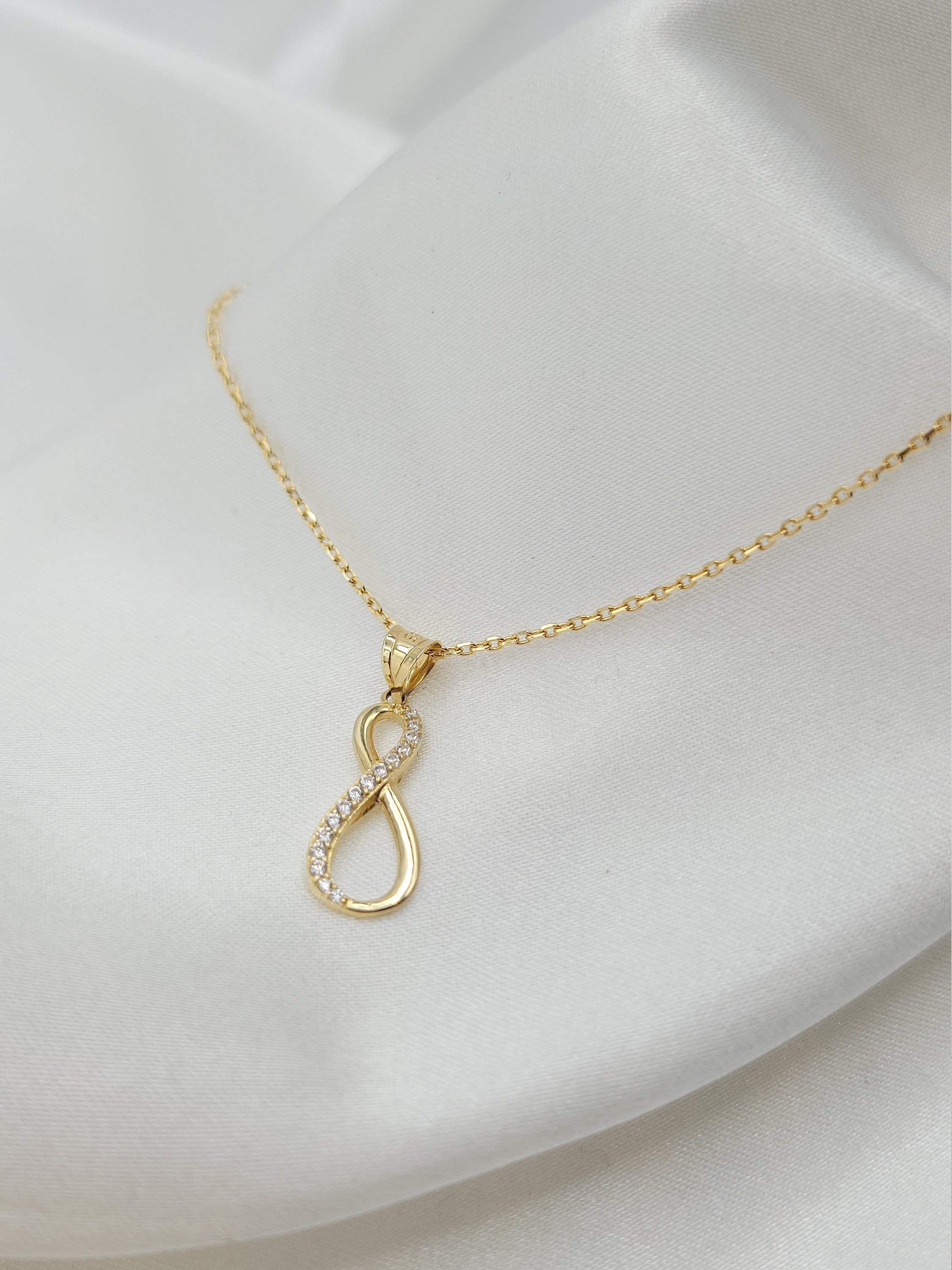 Solid Gold Infinity Necklace 14K Flat Cable Chain 17 - Etsy