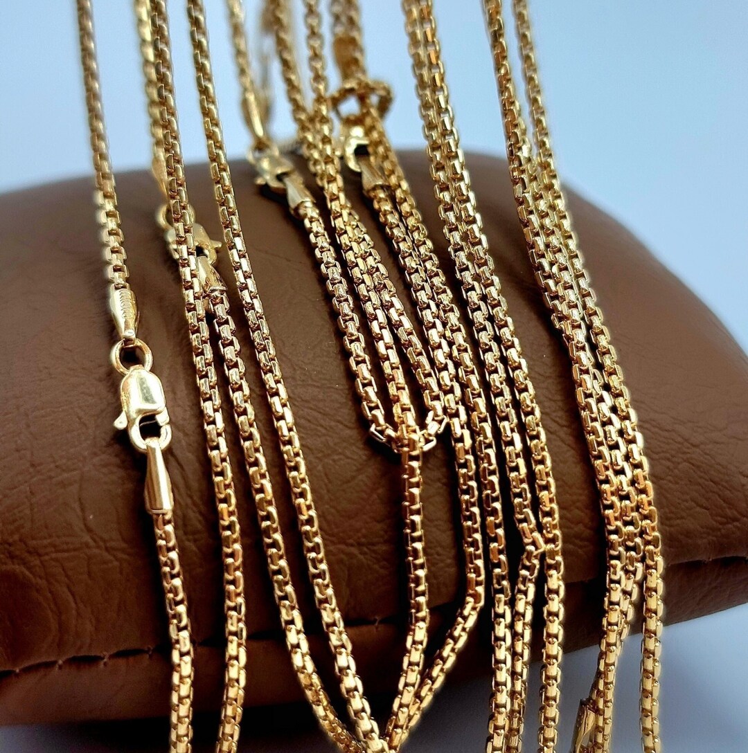 14K Solid Gold Diamond-cut Box Chain Necklace (2mm Thick_19.75"-23.75 ...